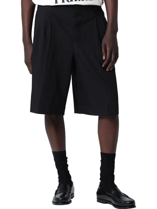 Ami Pleated Cotton Bermuda Shorts - Black
