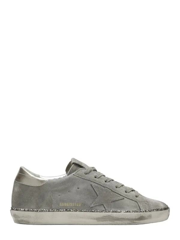 GOLDEN GOOSE Super-star Suede Sneakers With Glitter Trim - Beige