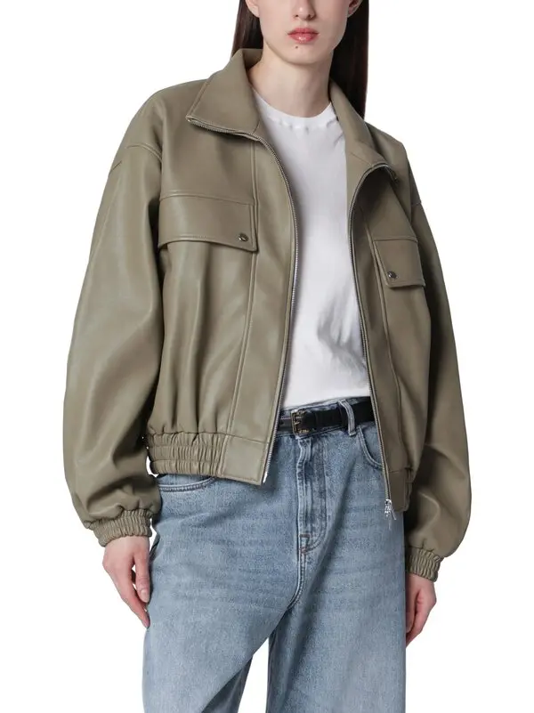 THE FRANKIE SHOP Nolita Faux Leather Bomber Jacket - Green
