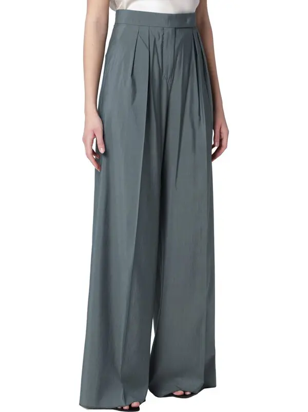 Max Mara Wide Leg Trousers In Wool And Silk - Green