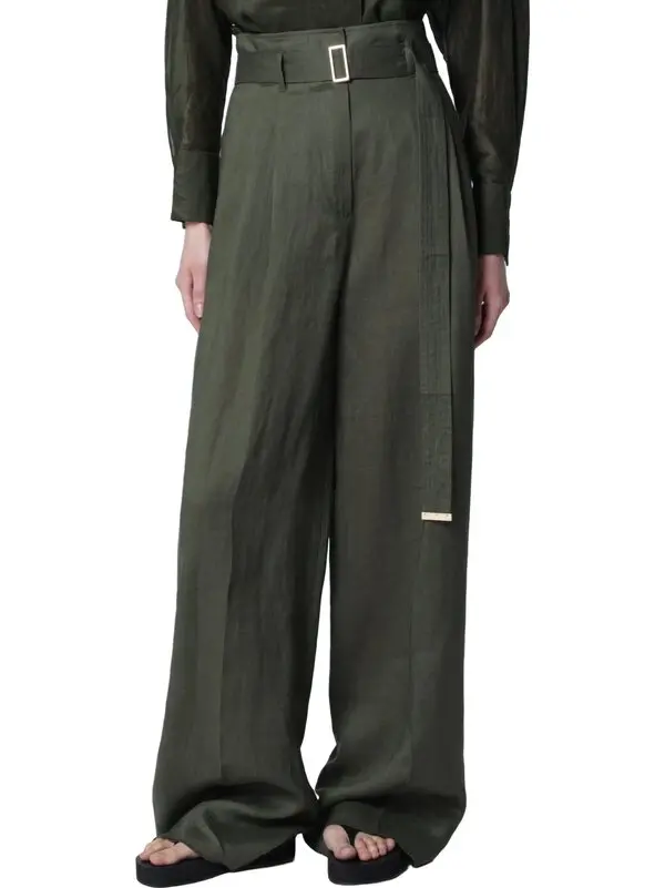Max Mara High-waisted Wide-leg Linen Trousers - Green