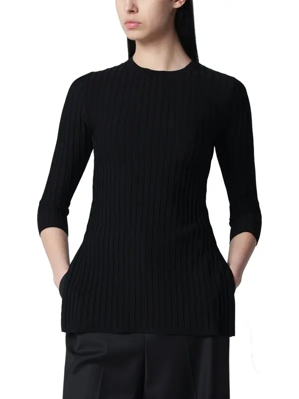 Max Mara Ribbed Crewneck Sweater In Crêpe Viscose - Black
