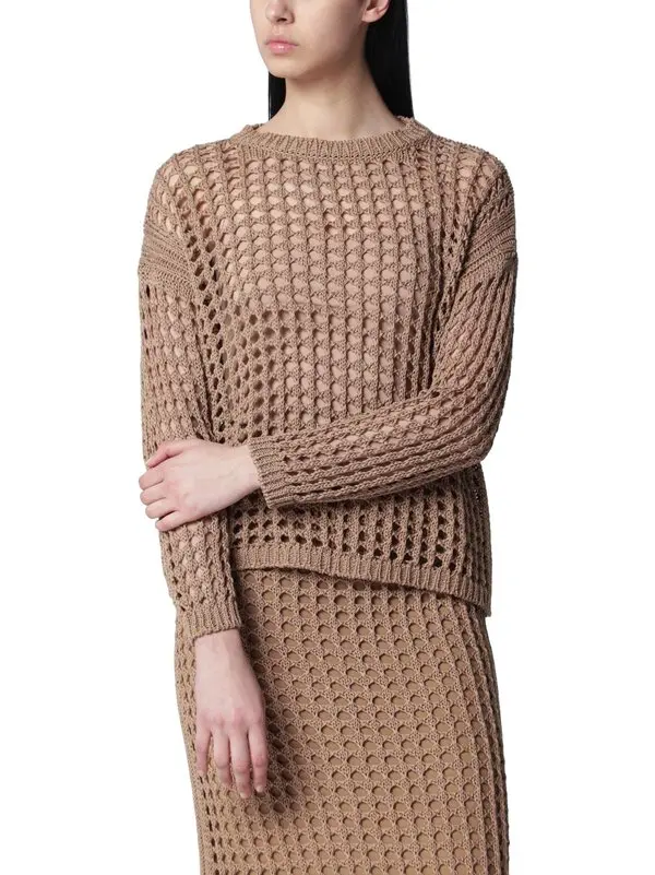 Max Mara Cotton Mesh Long-sleeve Sweater - Brown