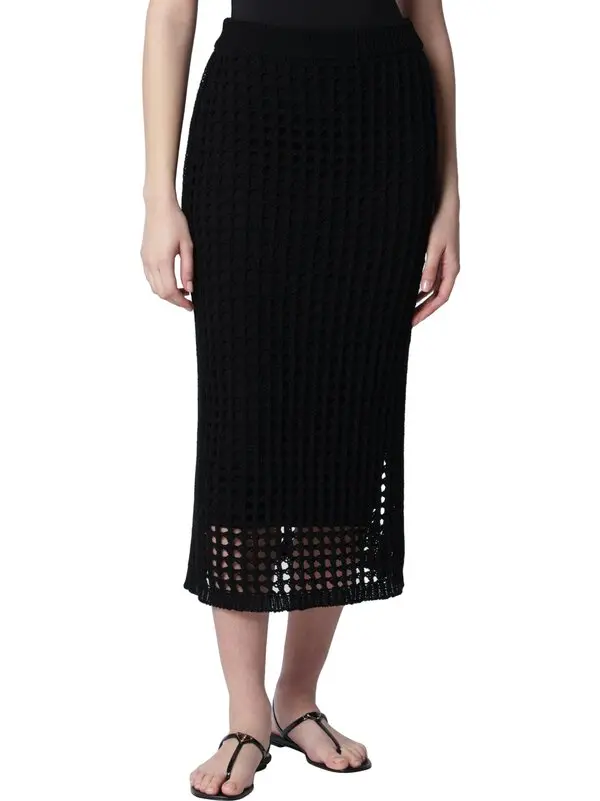 Max Mara Long Sheer Net Cotton Skirt - Black