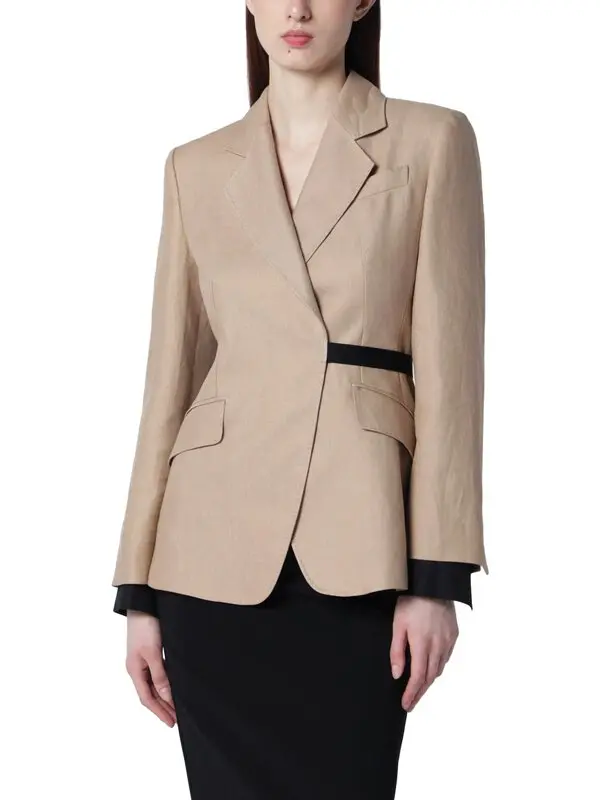 Max Mara Double-breasted Linen Canvas Blazer - Beige