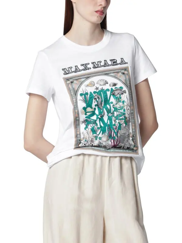 Max Mara Optical Cotton Jersey T-shirt With Front Print - White