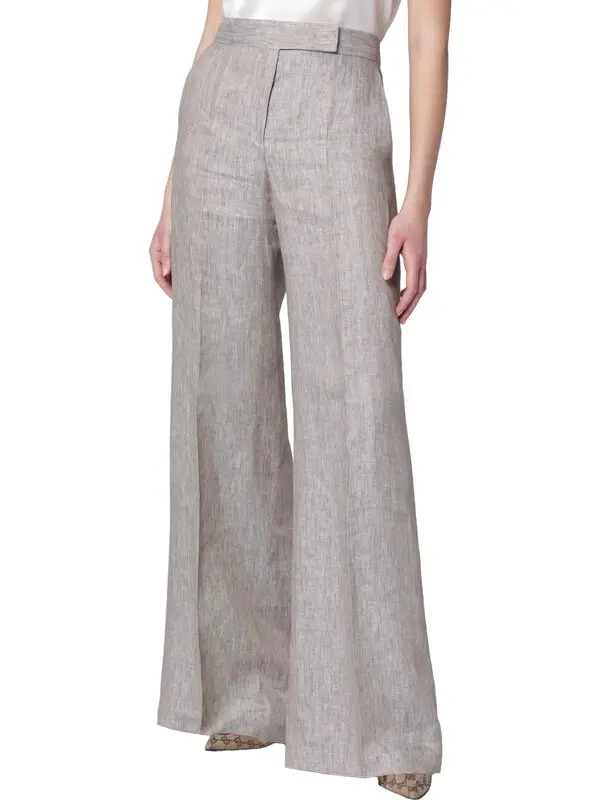 Max Mara Chevron Linen Wide Leg Trousers - Beige