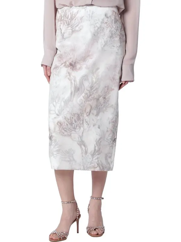 Max Mara Printed Gabardine Pencil Skirt - White