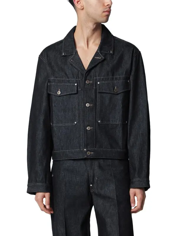 LEMAIRE Trucker Denim Jacket With Contrast Stitching - Blue