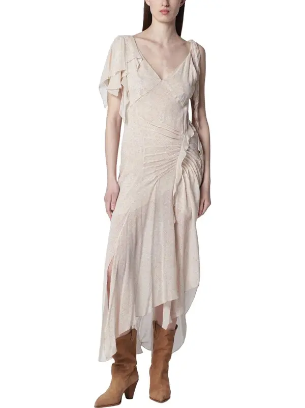 Isabel Marant Tylena Asymmetric Printed Silk Georgette Dress - Beige