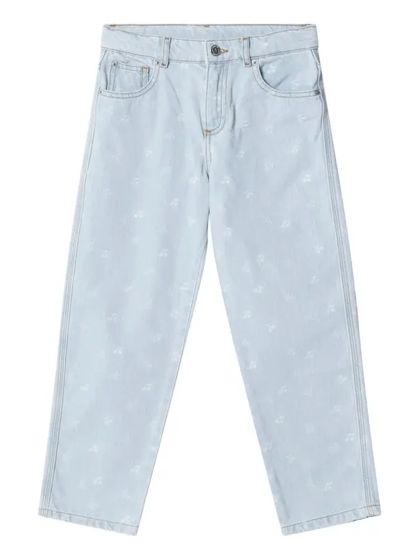 Bonpoint Eloha Denim Jeans With Jacquard Cherries - Light Blue