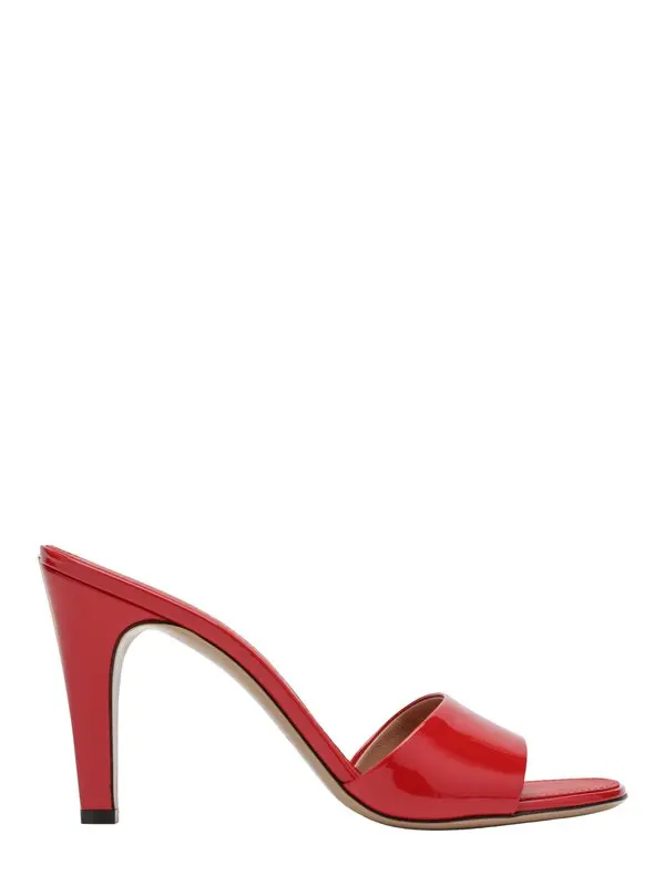 FERRAGAMO Patent Leather Heeled Slides - Red