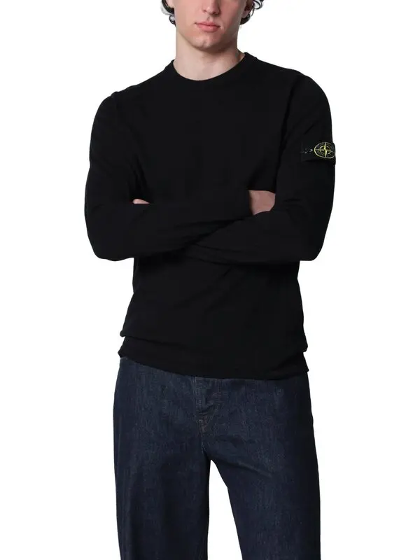 Stone Island Logo Badge Cotton Sweater - Black