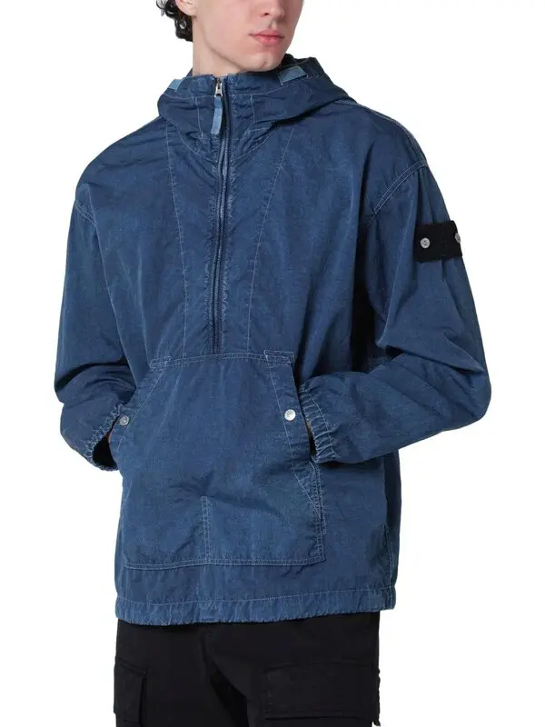 Stone Island Indigo Nylon Half-zip Jacket - Blue