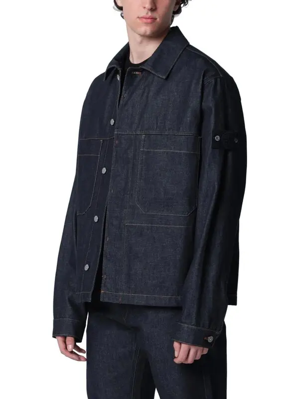 Stone Island Raw Indigo Denim Coach Jacket - Blue