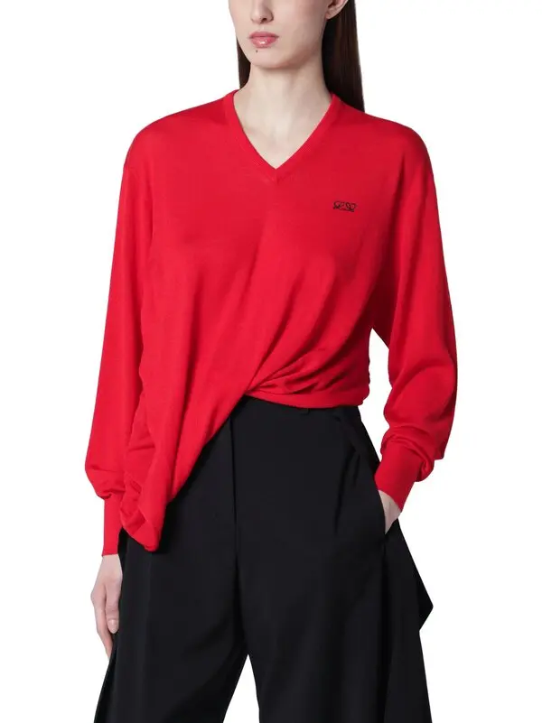 Loewe Merino Wool Draped Top - Red