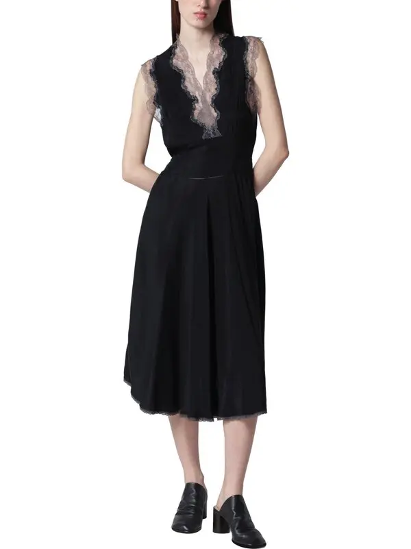 MAISON MARGIELA Silk Midi Dress With Lace - Black