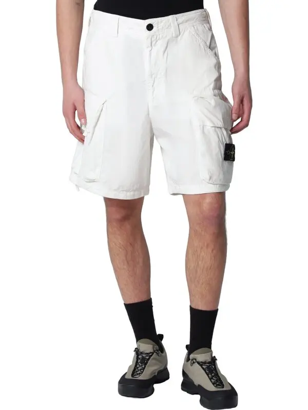 Stone Island Cotton And Nylon Ripstop Cargo Shorts - White