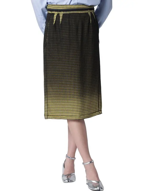 MAISON MARGIELA Virgin Wool Midi Skirt With Checked Pattern - Black
