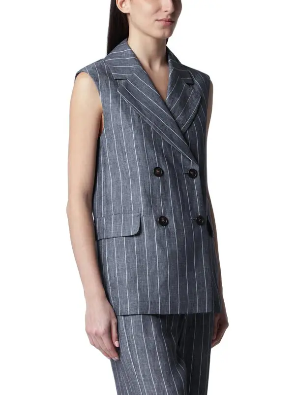 Max Mara Double-breasted Pinstripe Linen Vest - Blue