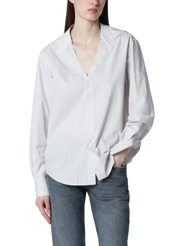 MAISON MARGIELA Pinstriped Cotton V-neck Shirt - White