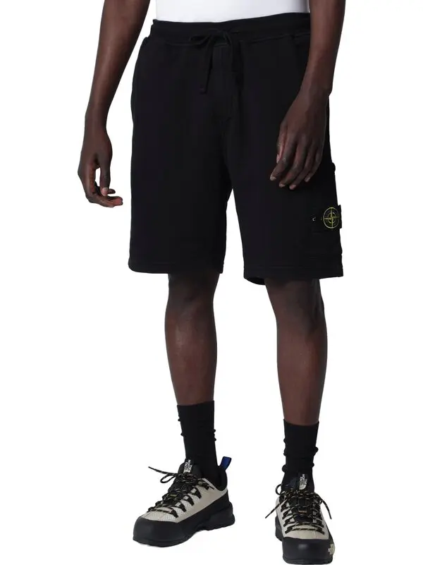 Stone Island Organic Cotton Fleece Jogger Shorts - Black