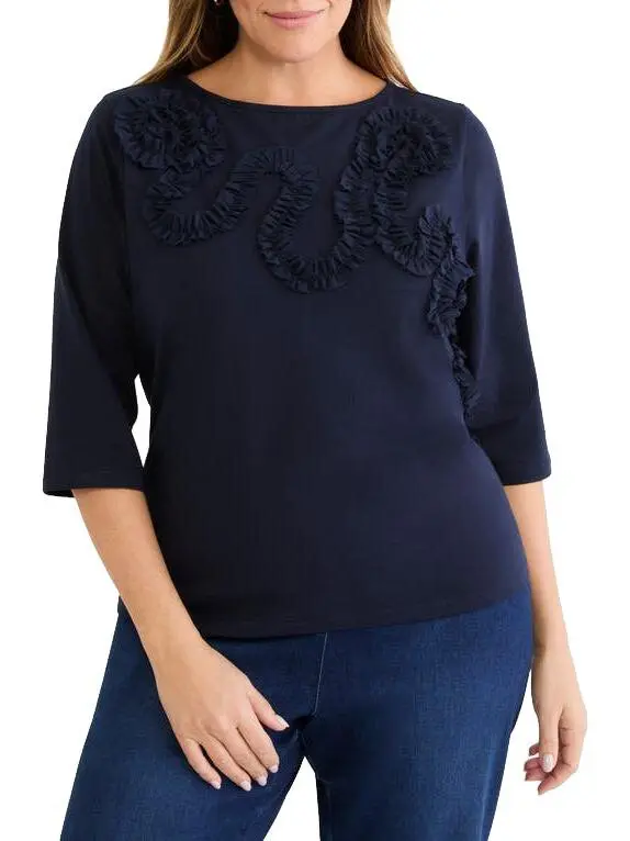 NIC+ZOE Mesh Appliqué Top - Dark Indigo