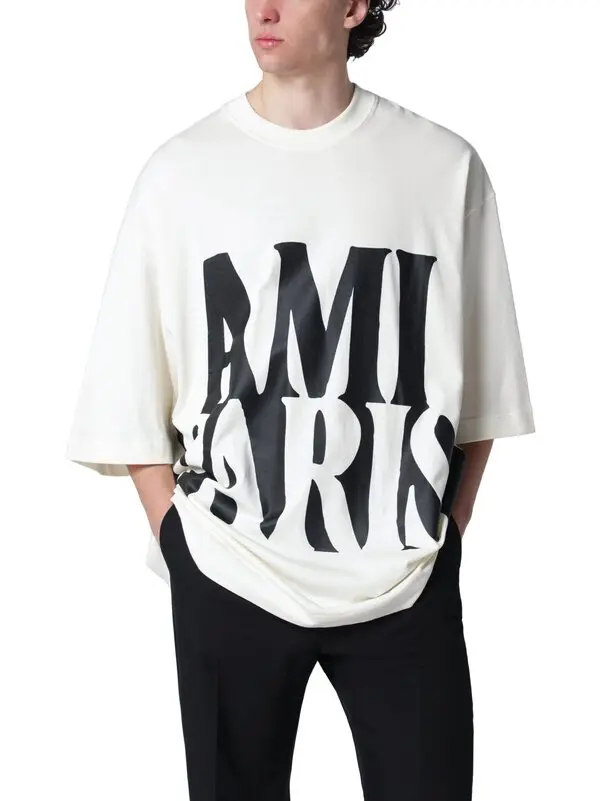 Ami Cream T-shirt With Logo Print - White