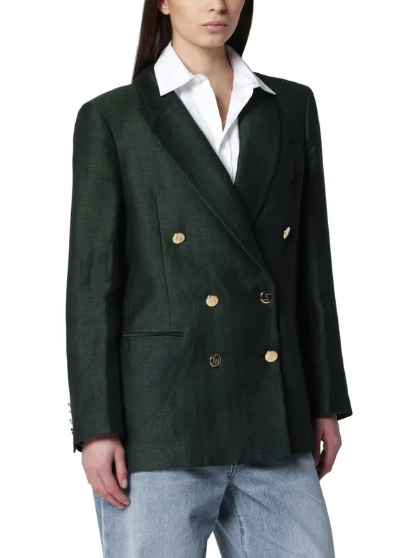VITOVI Double-breasted Linen-blend Jacket - Green