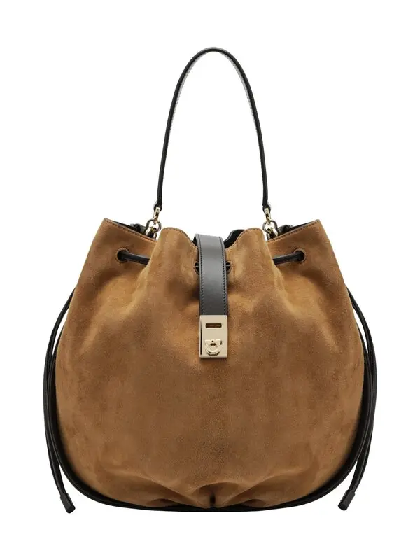 FERRAGAMO Hug Bucket Bag With Buckle - Beige