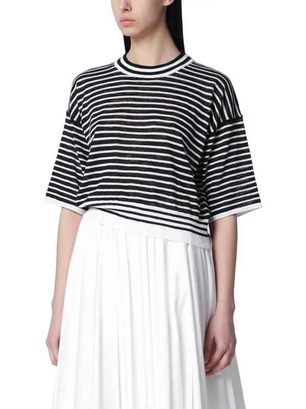 ROBERTO COLLINA Striped Cotton-linen Sweater - Black