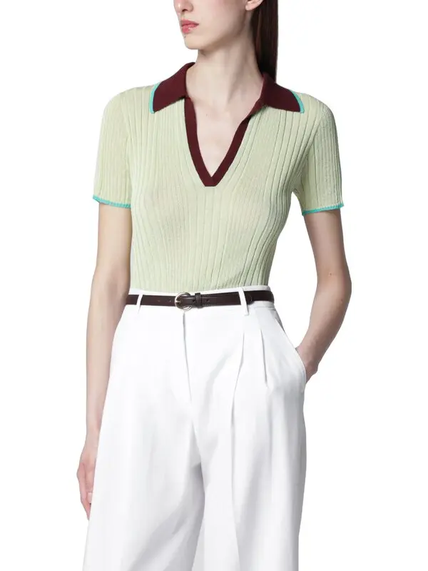 ROBERTO COLLINA Ribbed Fitted Polo With Contrast Trims - Multicolor