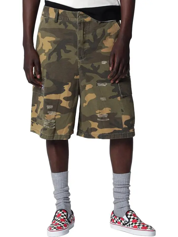 DAGGER Cargo Bermuda Shorts With Camouflage Pattern - Green