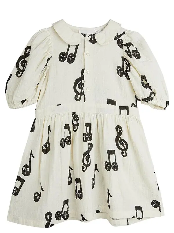 MINI RODINI Dress With Musical Notes - White