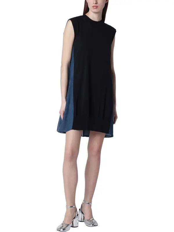 Sacai Knit And Denim Panelled Dress - Blue