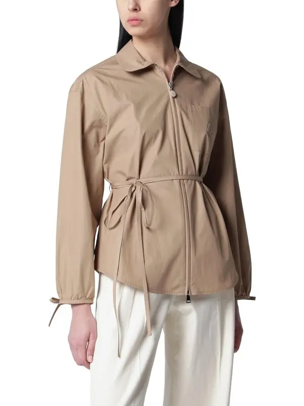 Moncler Zip-up Cotton Shirt Jacket With Belt - Beige