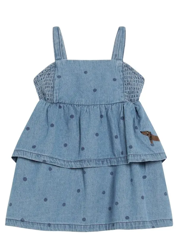 MINI RODINI Denim Dress With Polka Dots - Blue