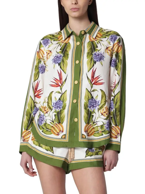 Farm Rio Tropical Print Linen-blend Shirt - Multicolor