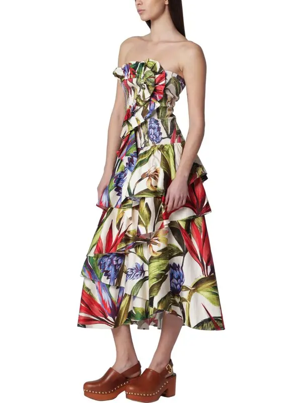 Farm Rio Sand Florart Strapless Dress - Multicolor