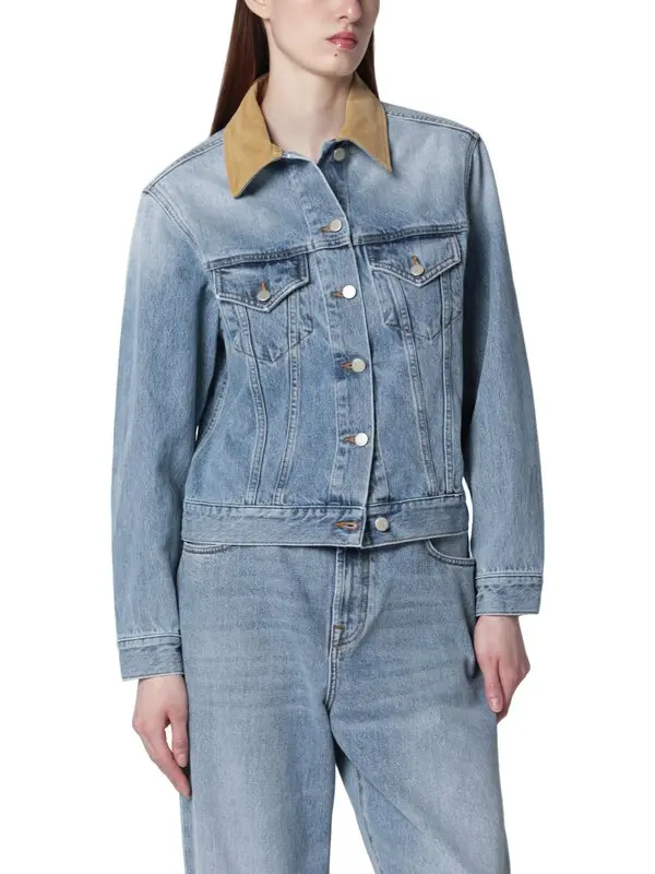 RÓHE Denim Jacket With Suede Collar - Light Blue