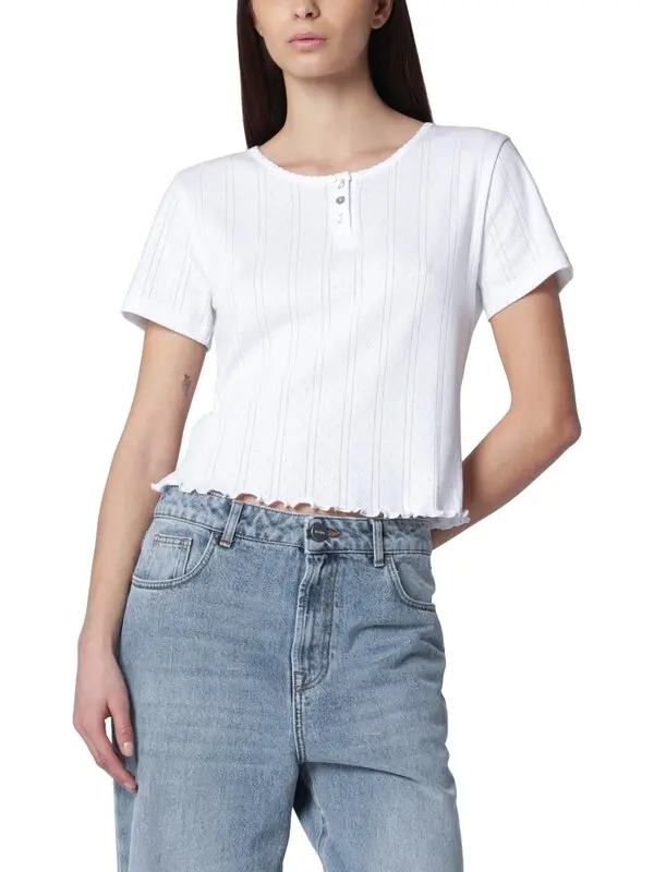 RÓHE Cropped Cotton T-shirt - White