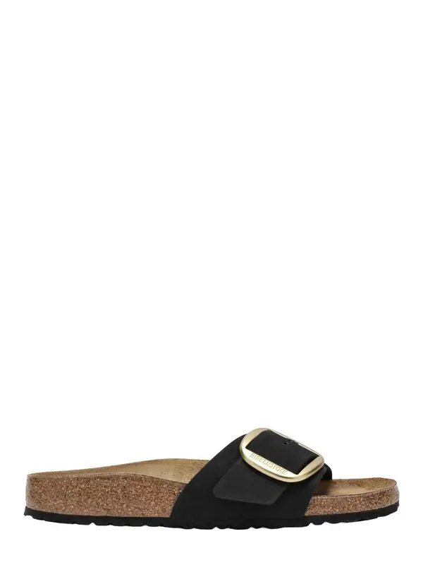 BIRKENSTOCK Madrid Big Buckle Nubuck Leather Slides - Black