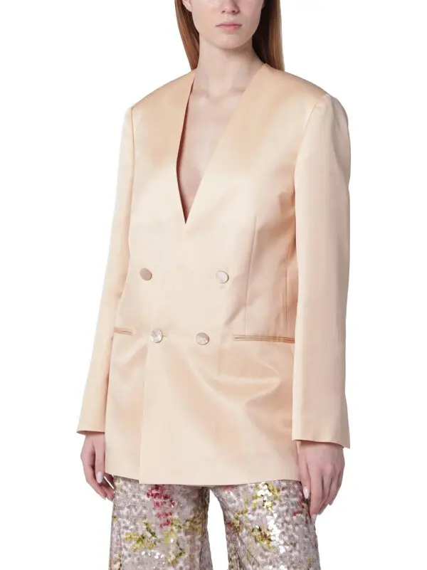 Alberta Ferretti Silk Organza Double-breasted Jacket - Beige