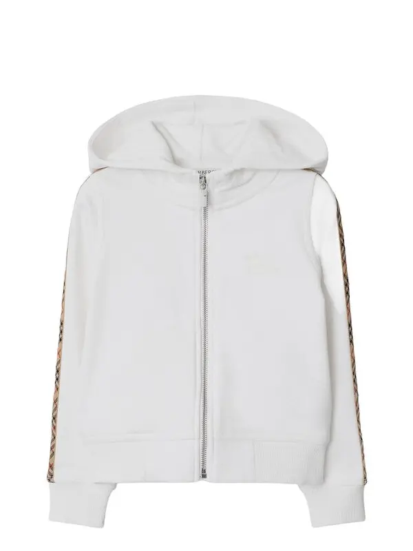 Burberry Zip-up Cotton Hoodie With Check Trims - White