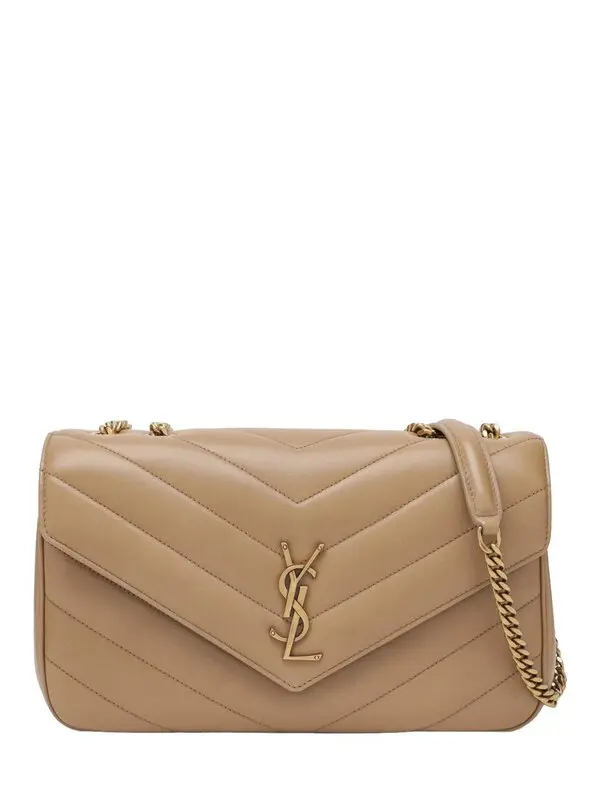 Saint Laurent Medium Loulou Leather Bag - Beige