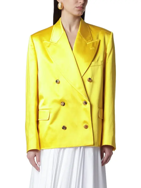 Dries Van Noten Double-breasted Cotton Blend Jacket - Yellow