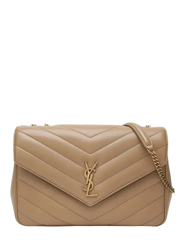 Saint Laurent Loulou Large Leather Shoulder Bag - Beige