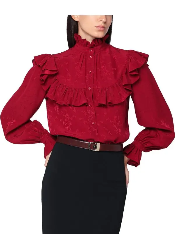 Saint Laurent Damask Silk Shirt - Red