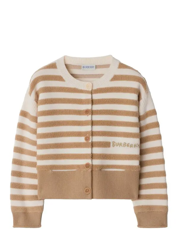 Burberry Striped Knit Cardigan - Beige