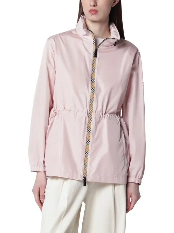 Burberry Short Parka With Check Tape - Pink